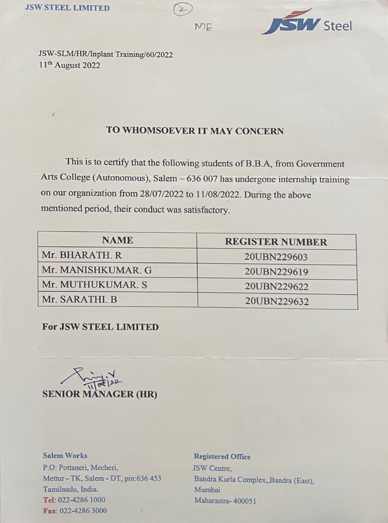 Industrial Training, Internship and Project Work 2022-2023 – Government ...